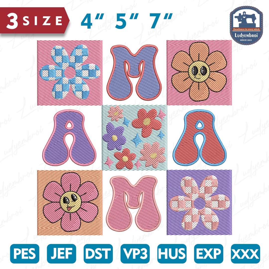 Mother's Day Embroidery Design, Retro Mama Groovy Embroidery Design ...