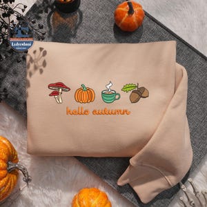 Cozy Embroidered Falling Leaves Sweatshirt, Fall Leaves Crewneck ...