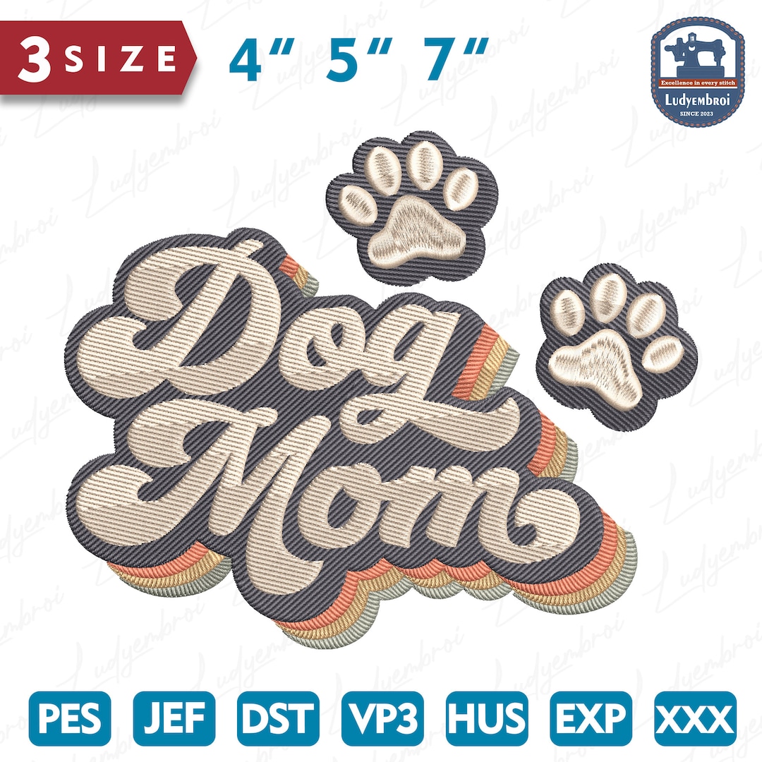 Retro Dog Mom Embroidery Design, Mother's Day Embroidery Design, Mama ...