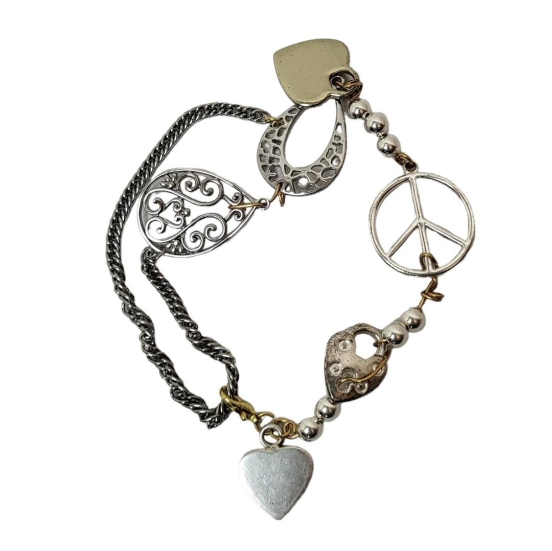 Handcrafted Heart Spiral Teardrop Peace Sign Charm Bracelet - Etsy
