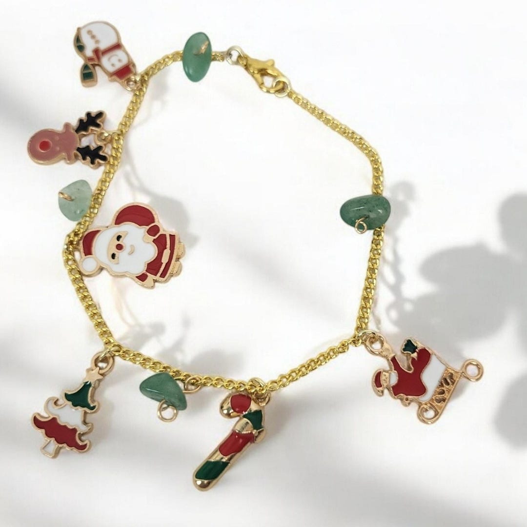 14k Gold Plated Aloy Jolly Christmas Charm Enamel Santa Snowman Tree ...