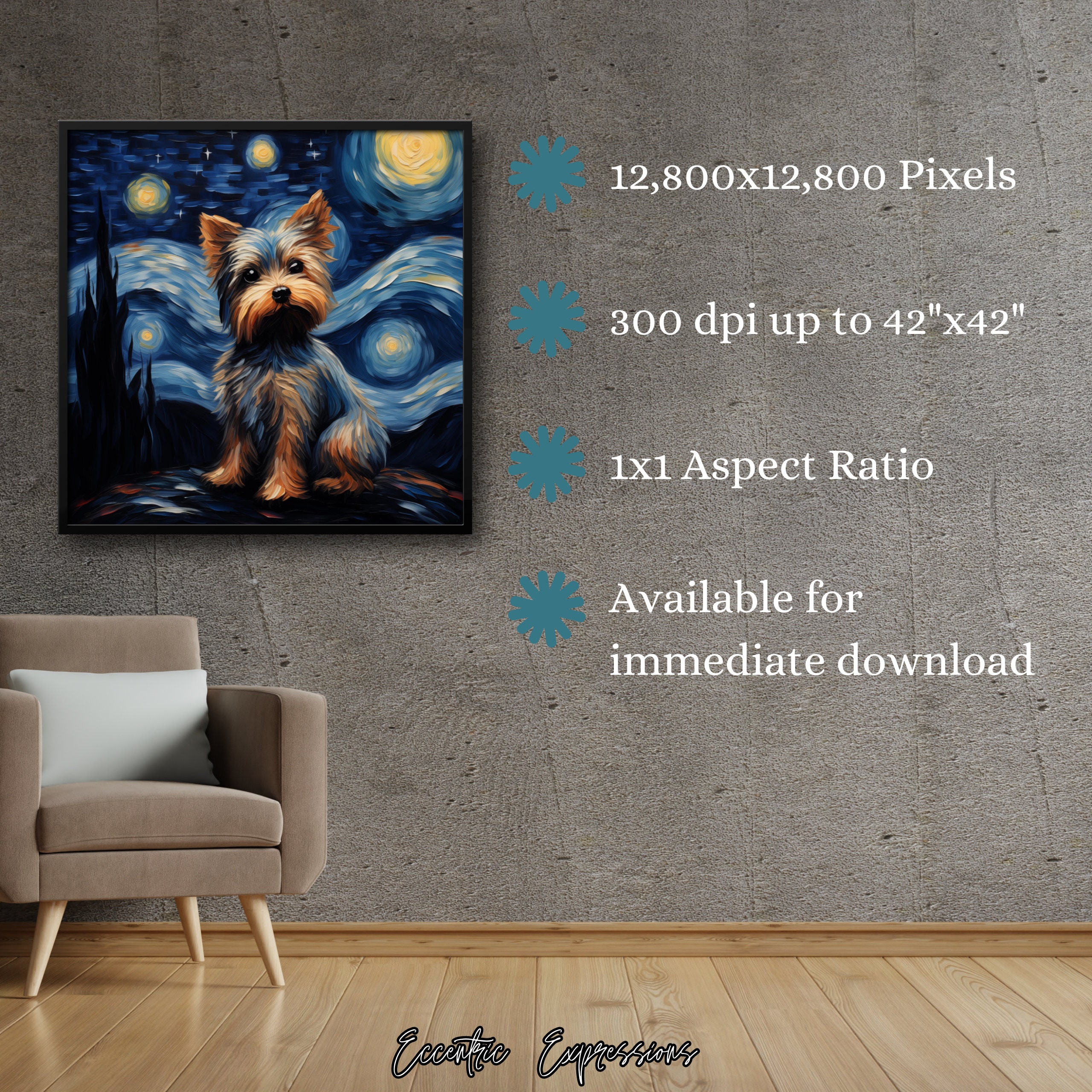 Starry Night Yorkie Digital Download High-resolution Yorkie Artwork 1:1 ...