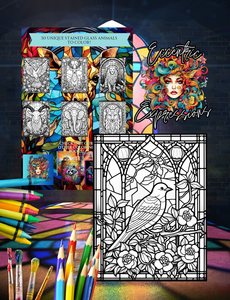 Stained Glass Menagerie: 50 Stained Glass Animal Illustrations for ...