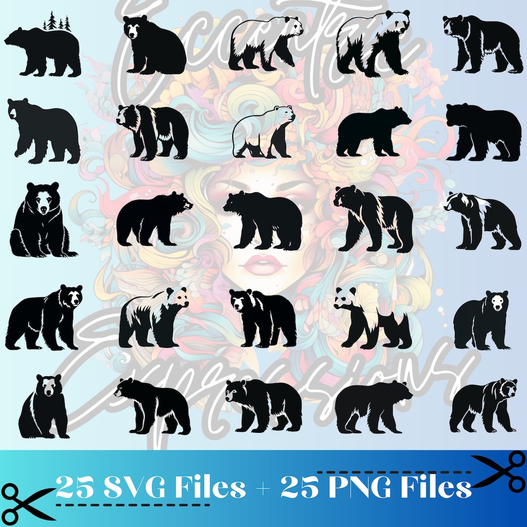 Bear SVG + PNG Pack 25 Unique Images- Perfect for Vinyl Cutters ...