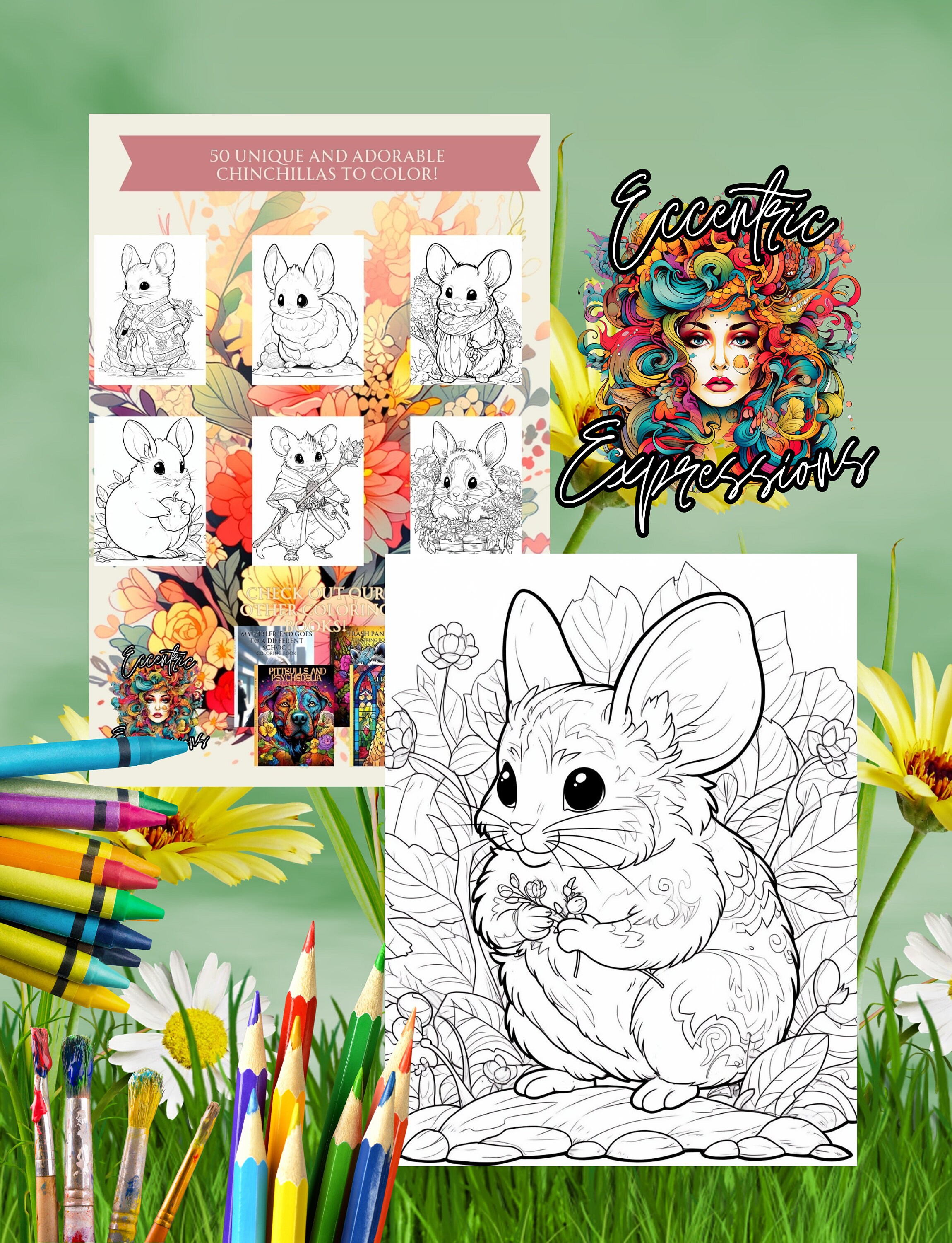 Chilling With Chinchillas Adult Coloring Book - 50 Unique Pages - Fun ...