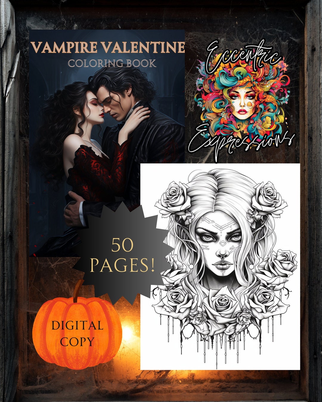 Vampire Valentines - 50 Sexy Halloween Coloring Pages Undead and Roses Perfect Gift for Mom Dad ...