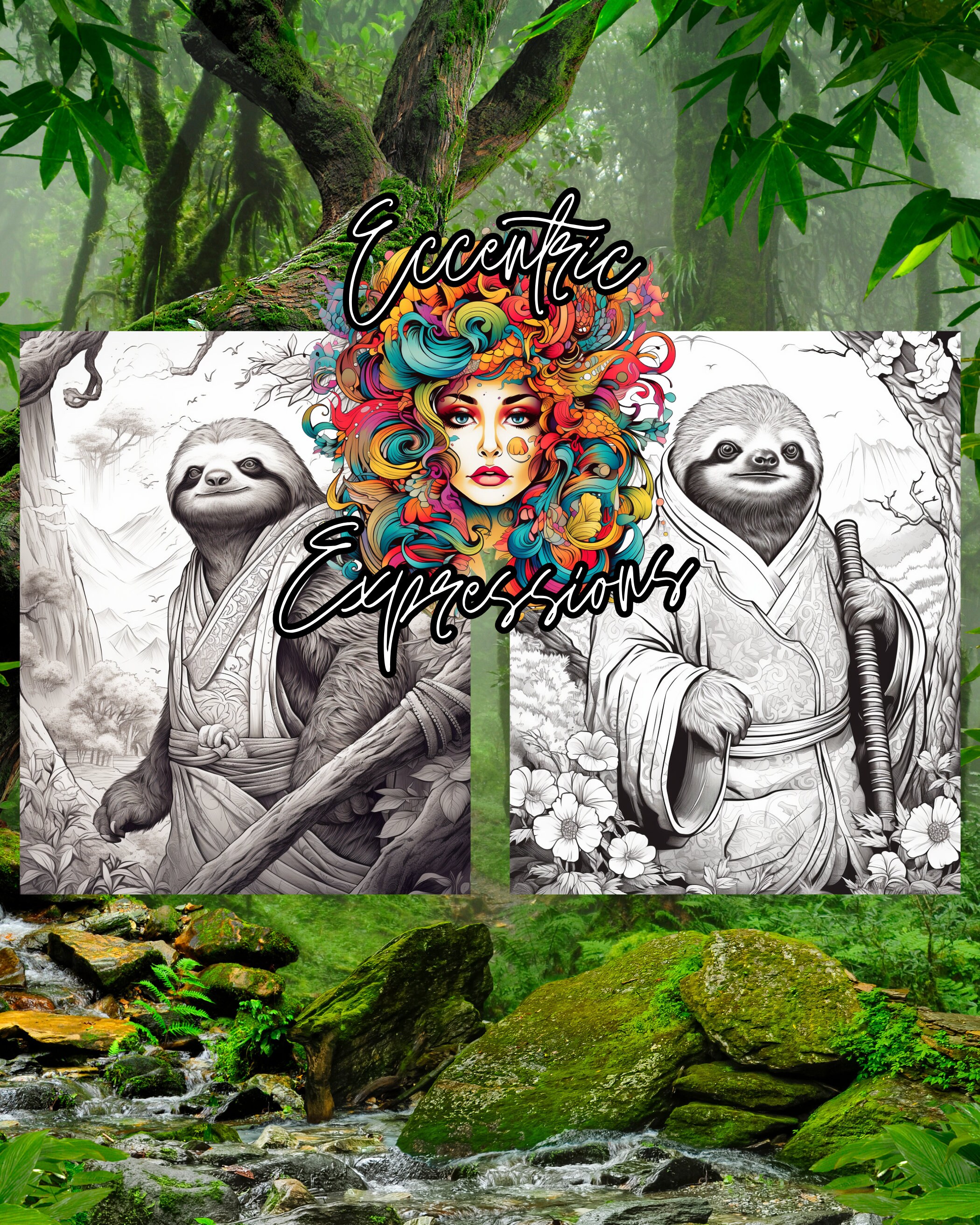 Samurai Sloths Unleash Your Inner Warrior 50 Coloring Pages Perfect ...
