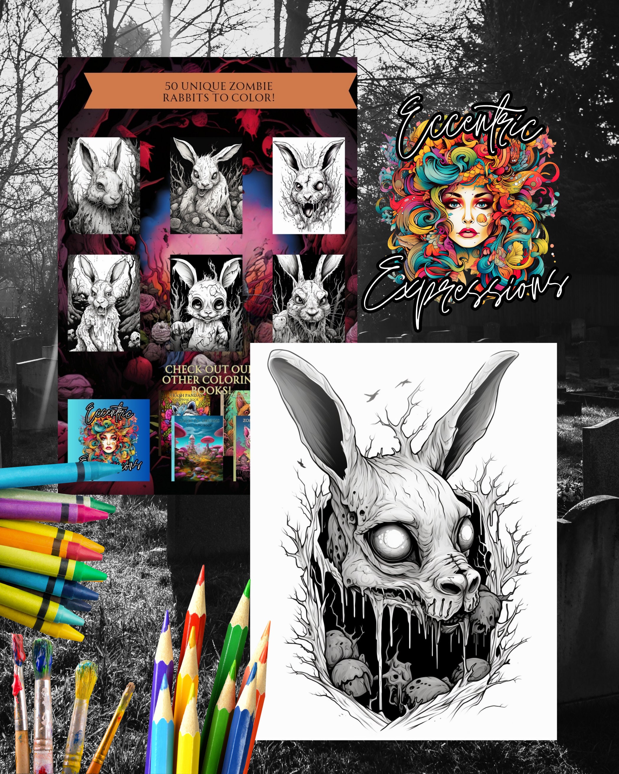 Zombie Rabbits: A Creepy Coloring Adventure for Horror Enthusiasts - Etsy
