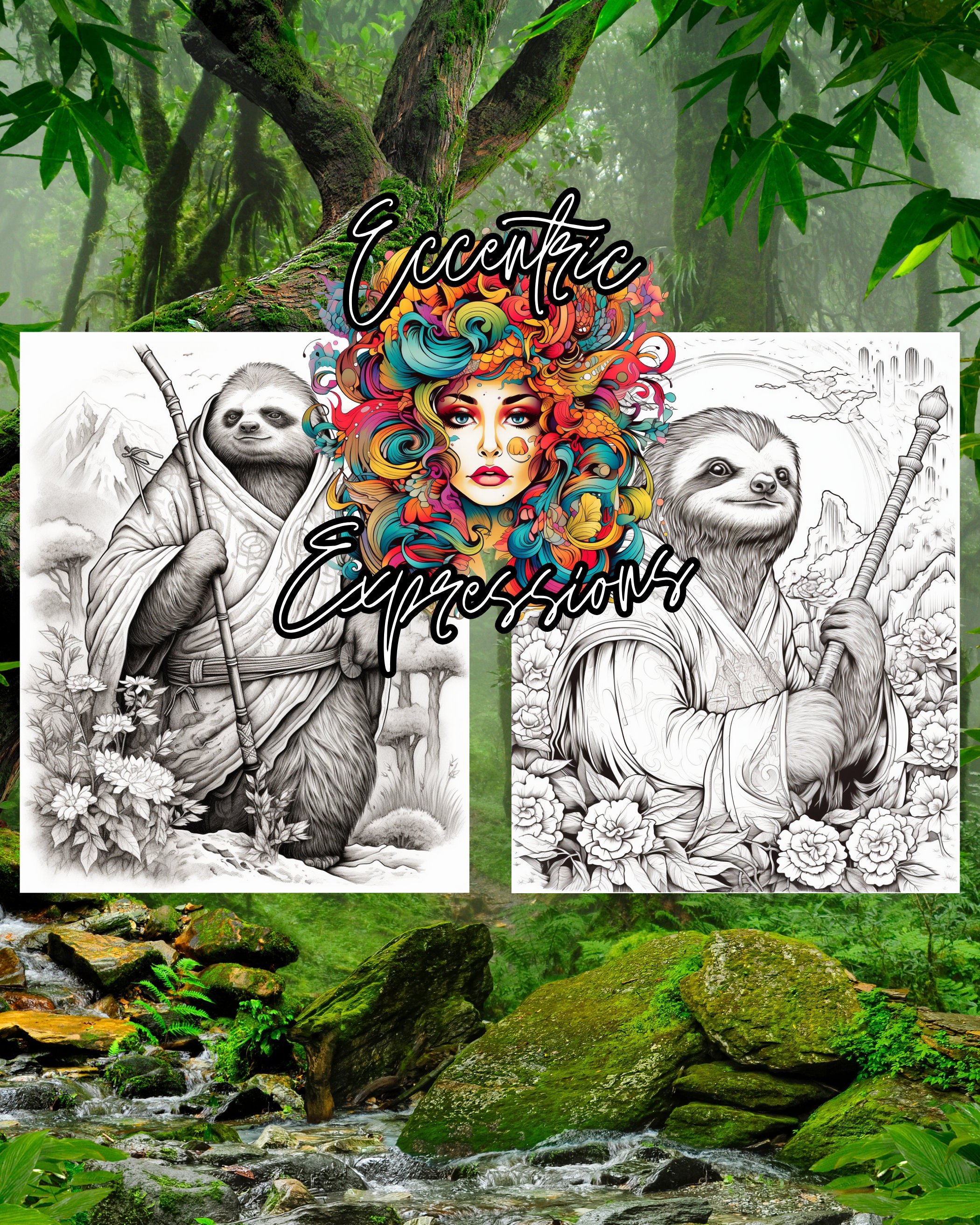 Samurai Sloths Unleash Your Inner Warrior 50 Coloring Pages Perfect ...