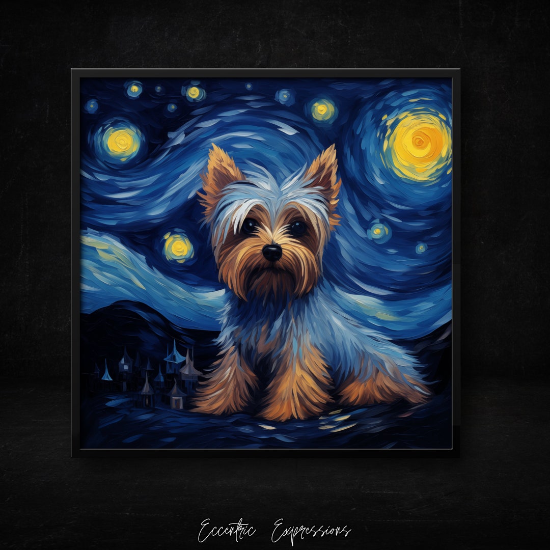 Starry Night Yorkie Art Print: Whimsical Dog Portrait (digital Download ...