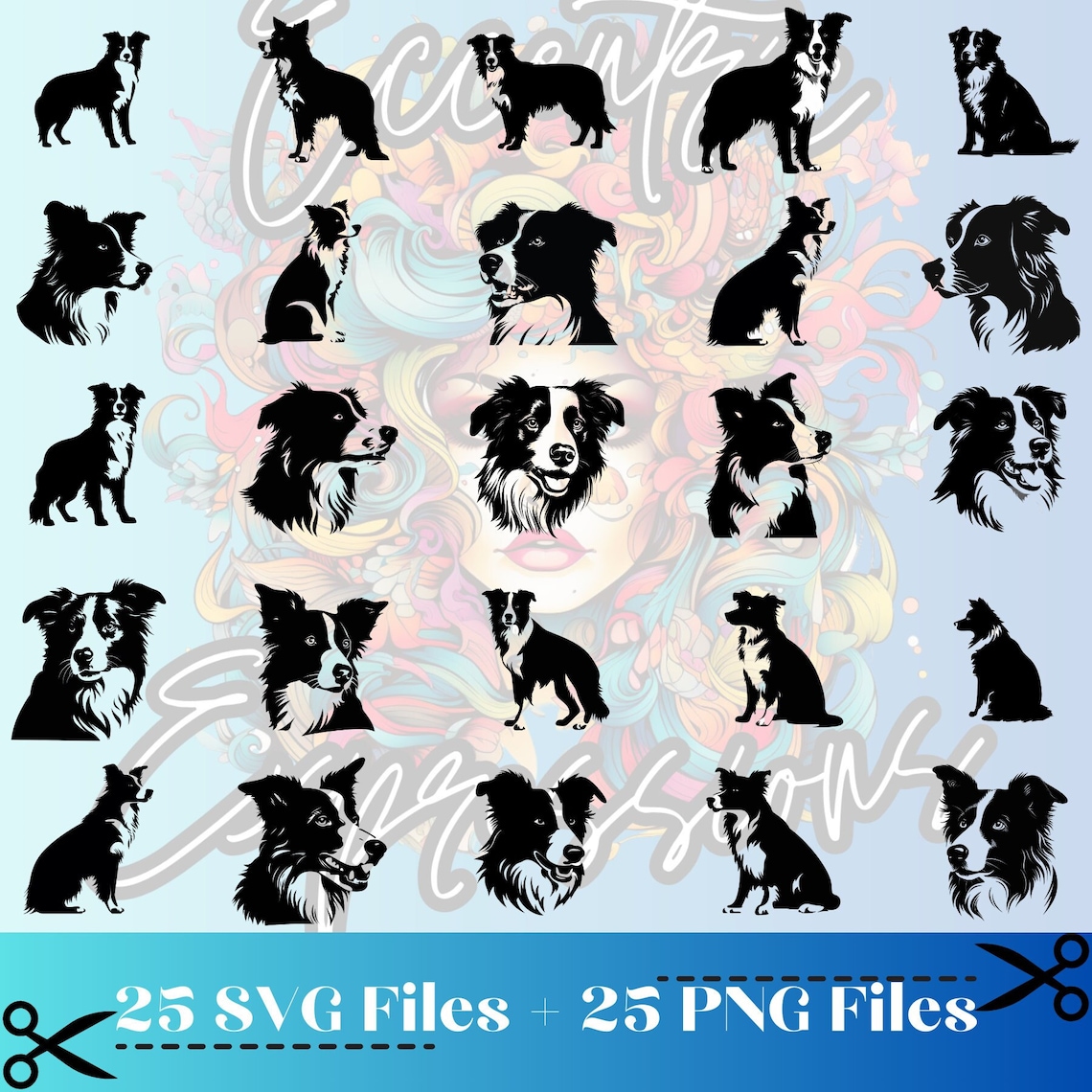Border Collie SVG + PNG Pack 25 Unique Images- Perfect for Vinyl ...
