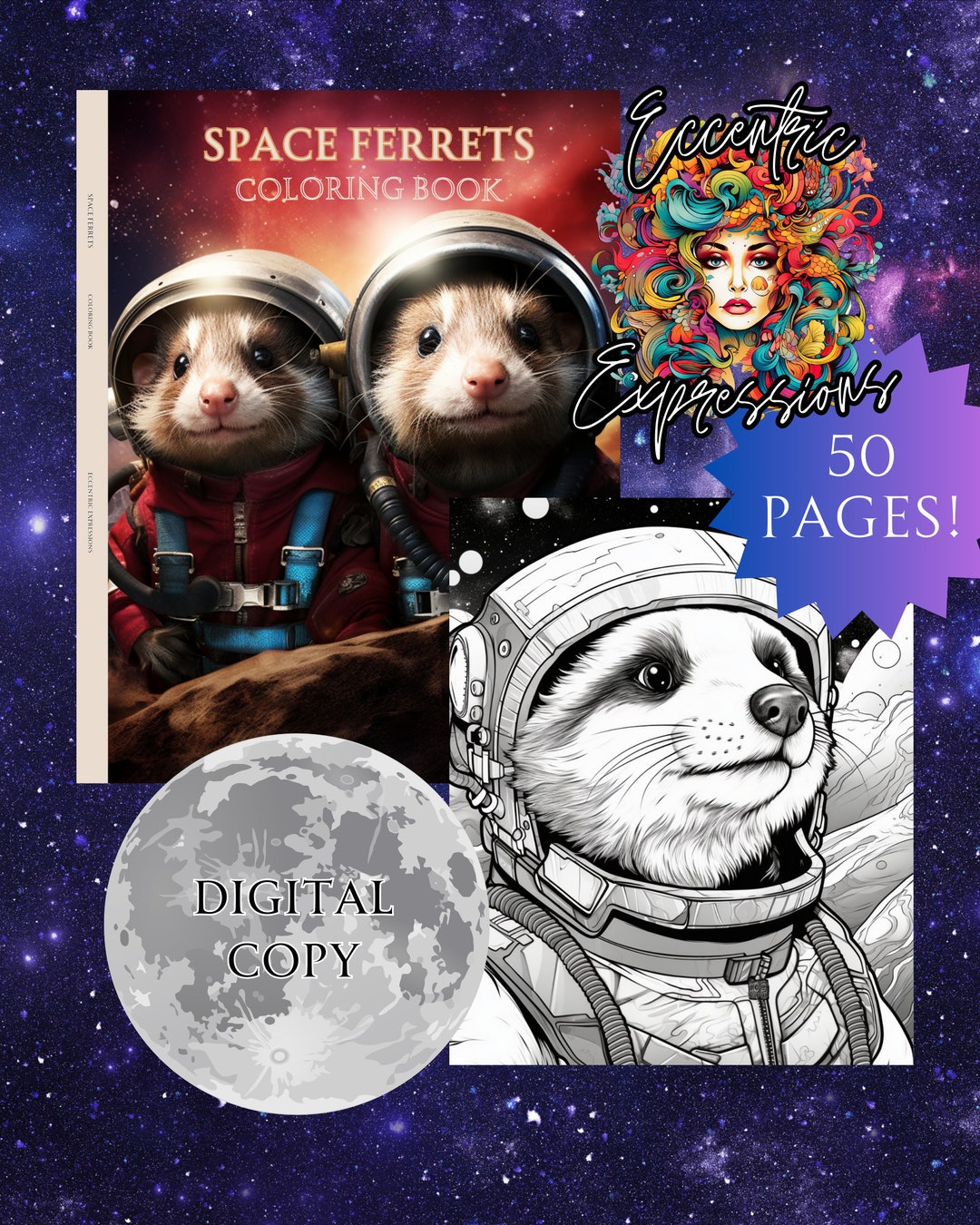 Space Ferrets - 50 Coloring Pages Featuring Ferrets in Space Perfect ...
