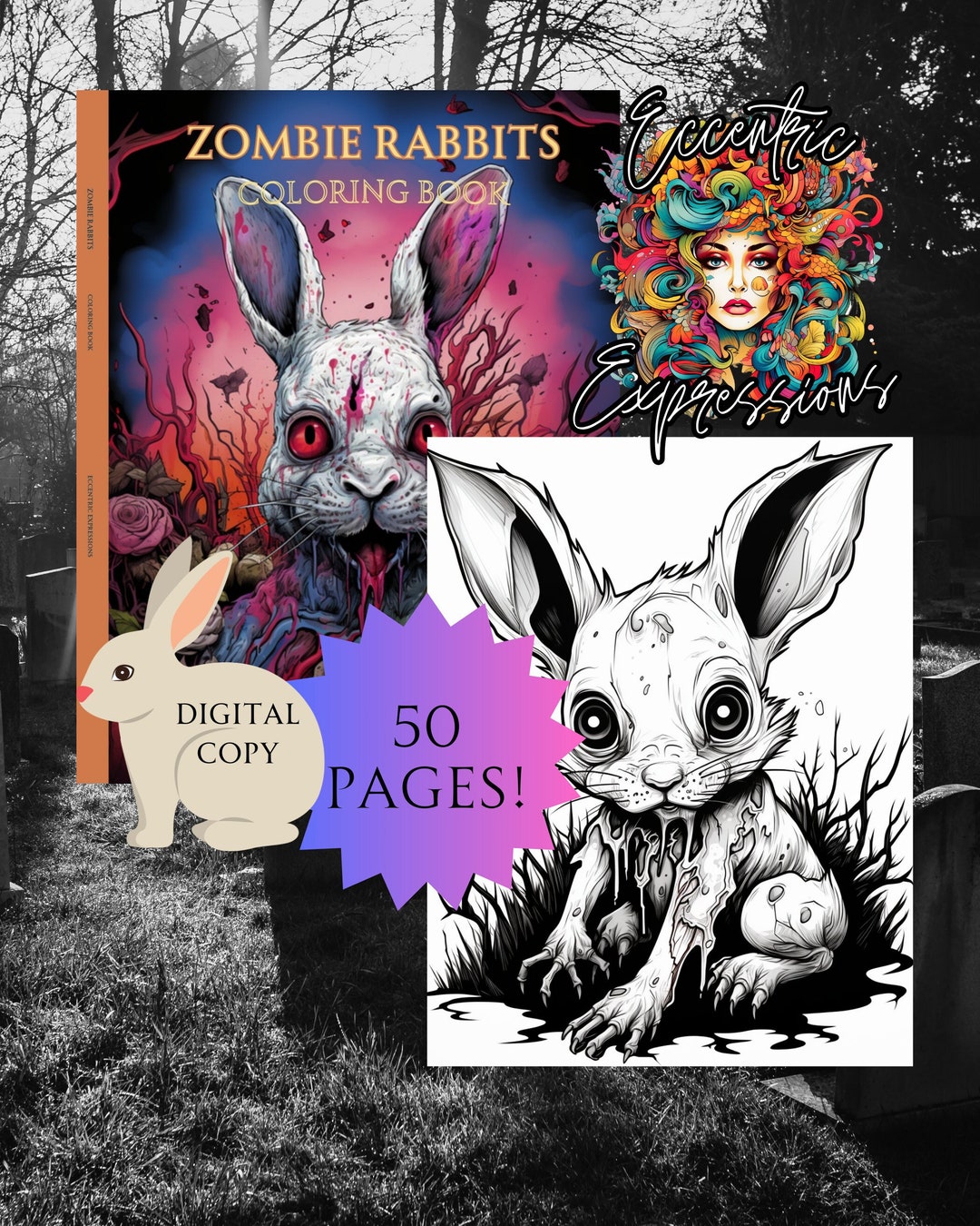Zombie Rabbits: A Creepy Coloring Adventure for Horror Enthusiasts - Etsy