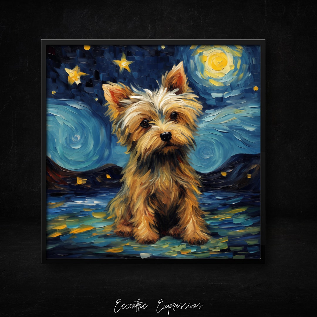 Starry Night Yorkie Art Print: Whimsical Dog Portrait (digital Download ...