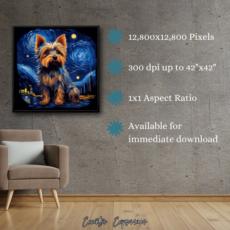 Starry Night Yorkie Digital Download - High-resolution Yorkie Artwork 1 ...