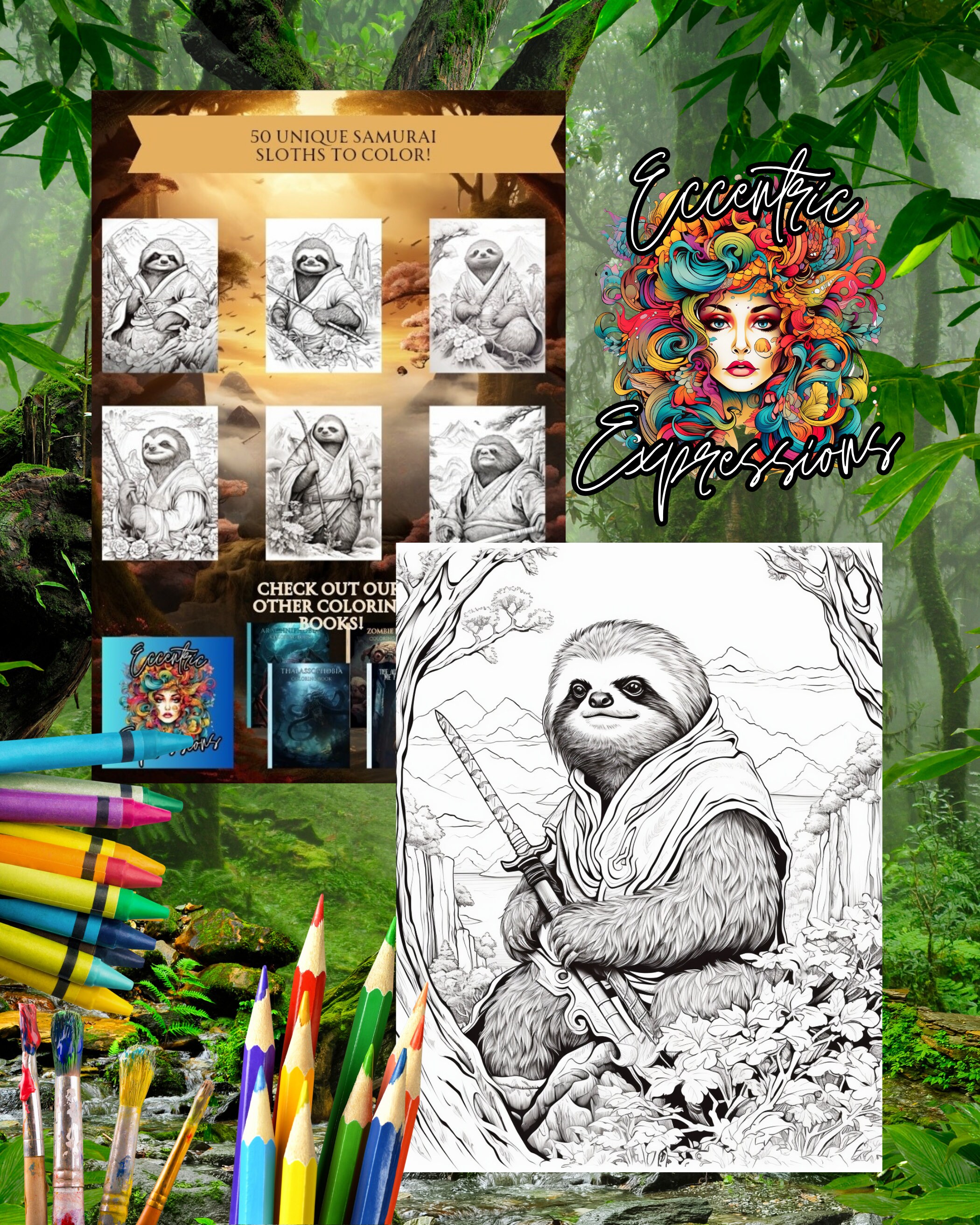 Samurai Sloths - Unleash Your Inner Warrior - 50 Coloring Pages Perfect ...