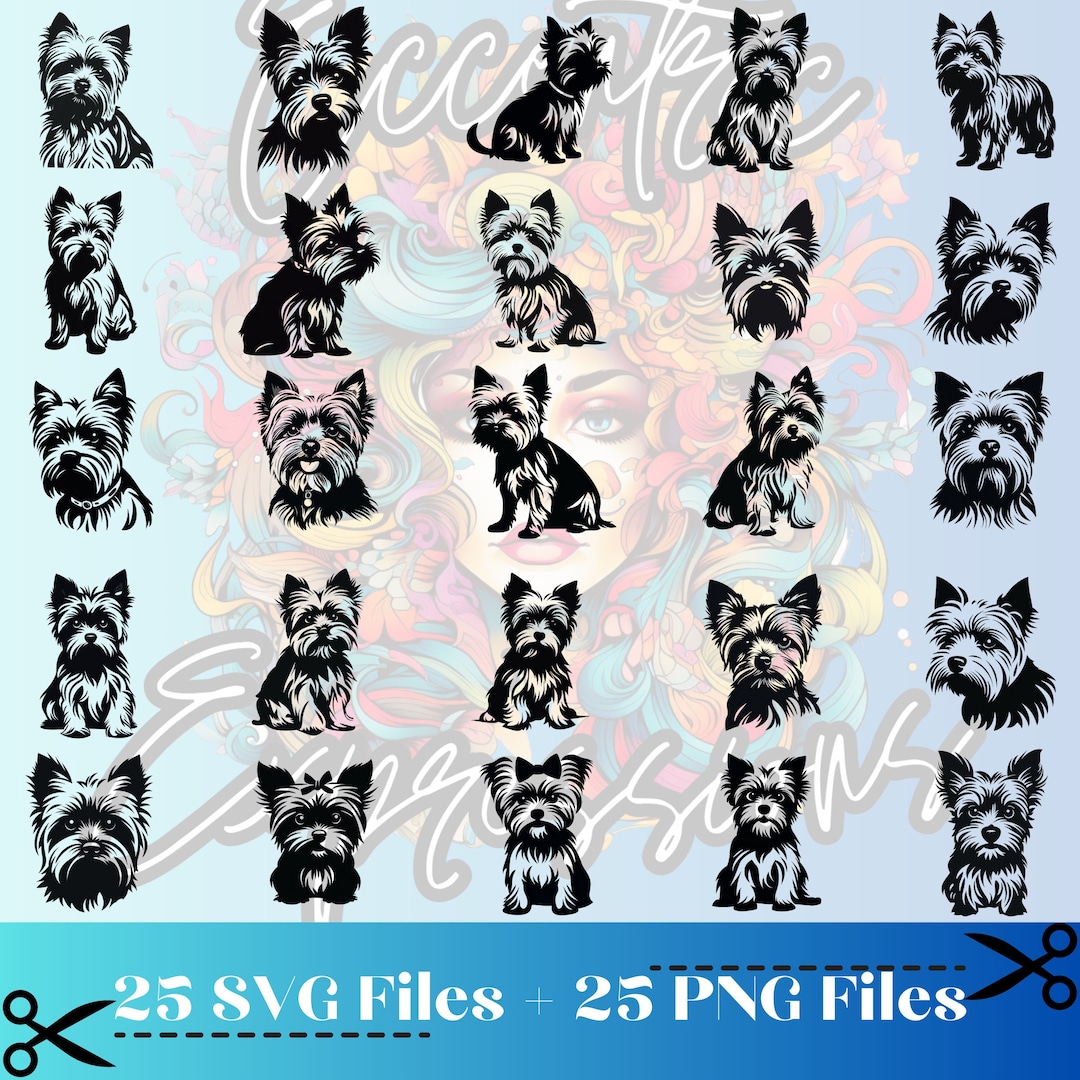 Yorkie Yorkshire Terrier SVG + PNG Pack 25 Unique Images - Perfect for ...