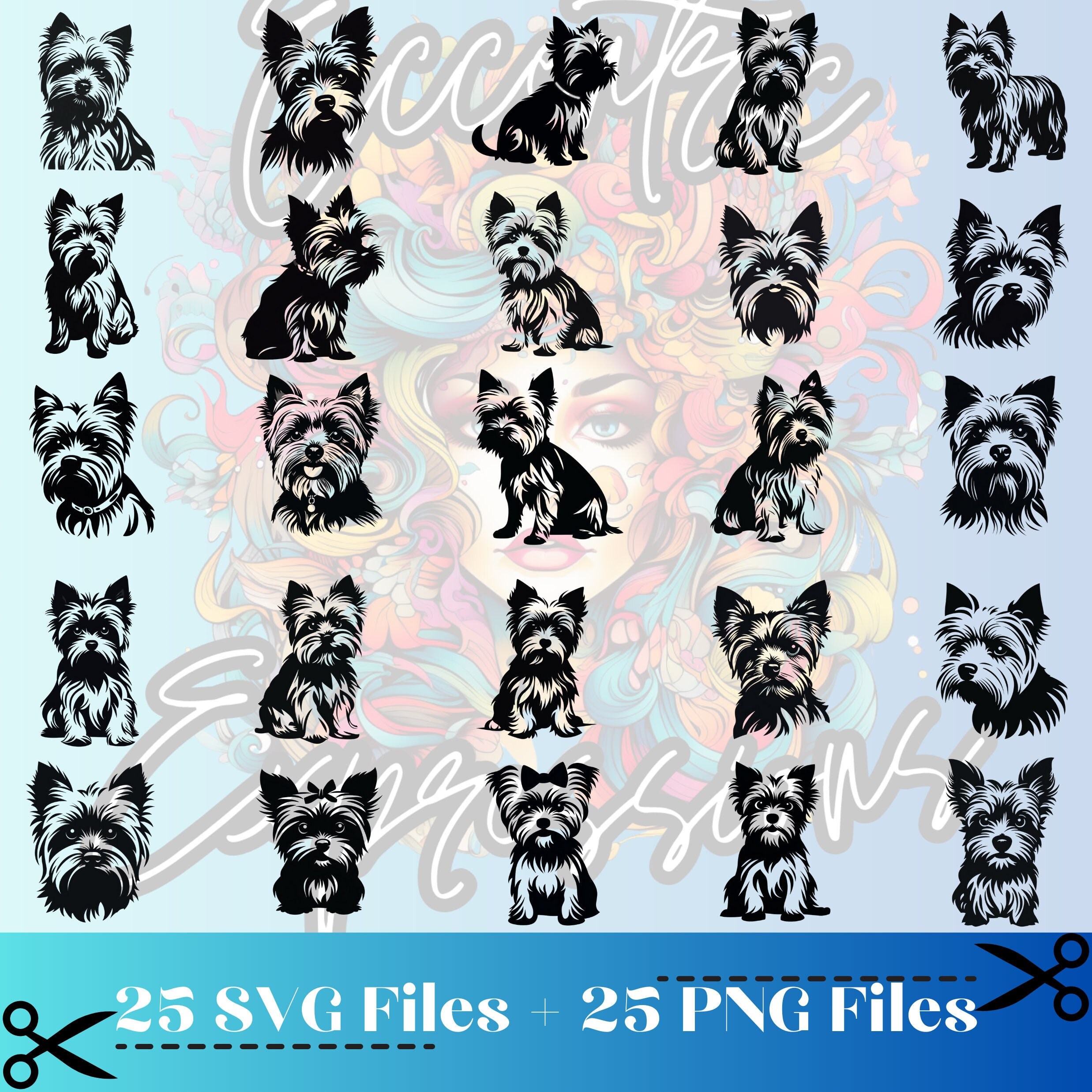 Yorkie Yorkshire Terrier SVG + PNG Pack 25 Unique Images - Perfect for ...