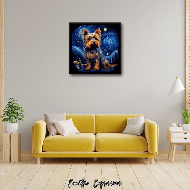Starry Night Yorkie Art Print: Whimsical Dog Portrait (digital Download ...