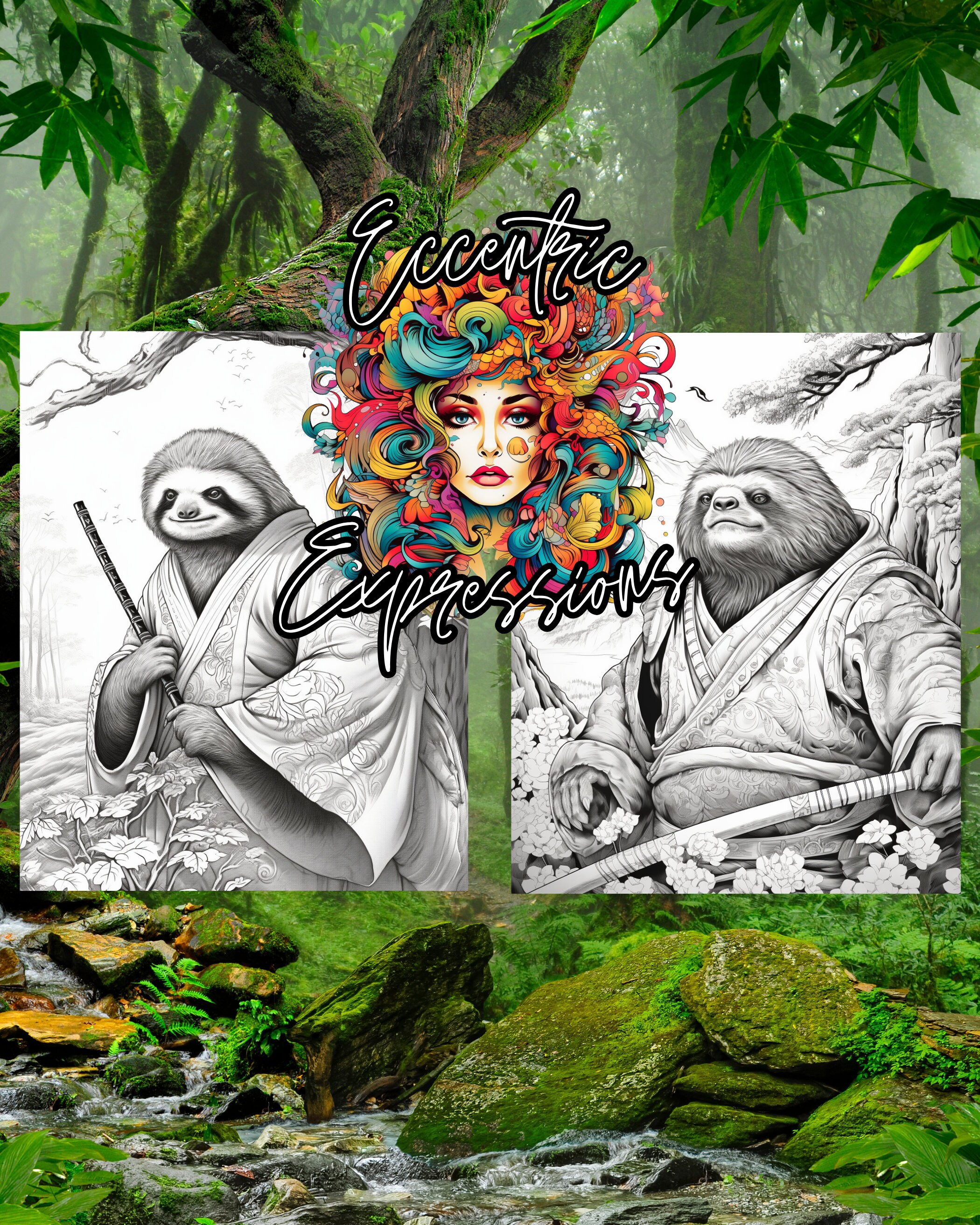 Samurai Sloths Unleash Your Inner Warrior 50 Coloring - Etsy