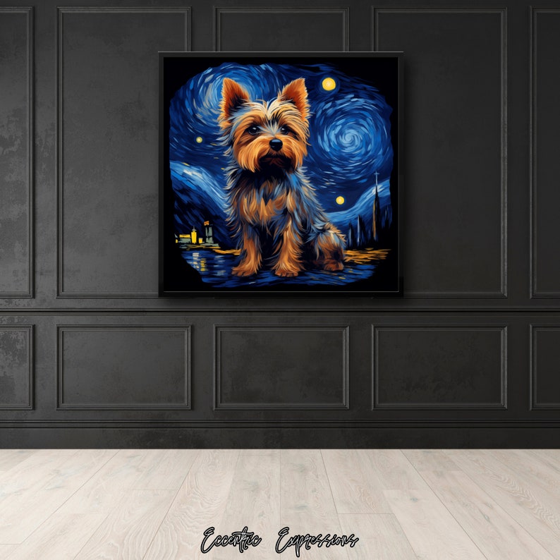 Starry Night Yorkie Art Print: Whimsical Dog Portrait (digital Download ...
