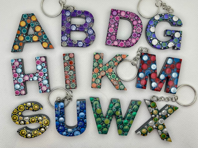 Resin Letter Alphabet Keychains 1.5 Inch With Hand Painted Dot Art - Etsy