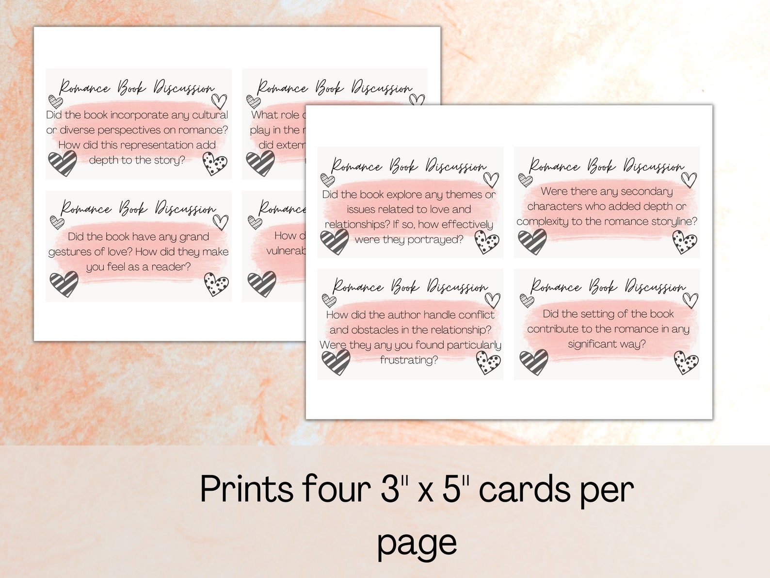 Book Club Romance Book Discussion Cards- Book Club Questions - Book ...