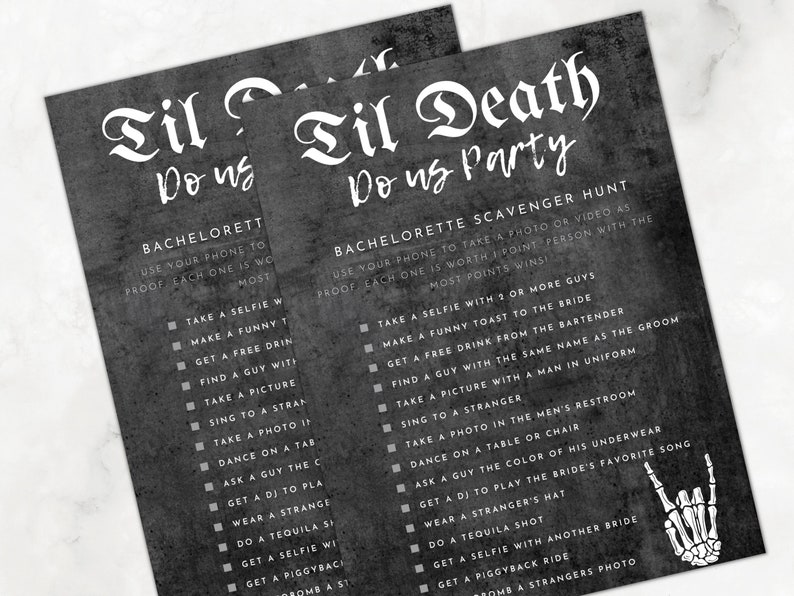 Til Death Do Us Party Bachelorette Party Scavenger Hunt, Death of ...