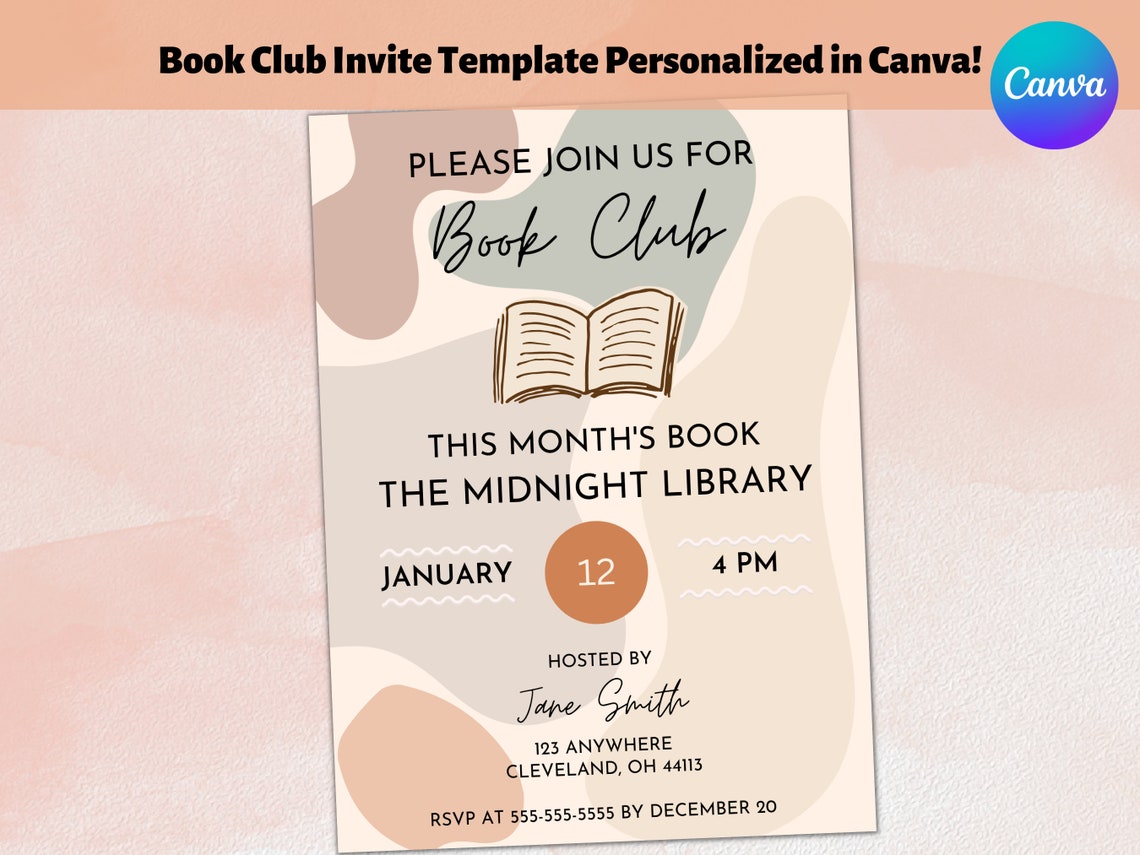 Book Club Monthly Invite Template Fully Editable in Canva - Etsy