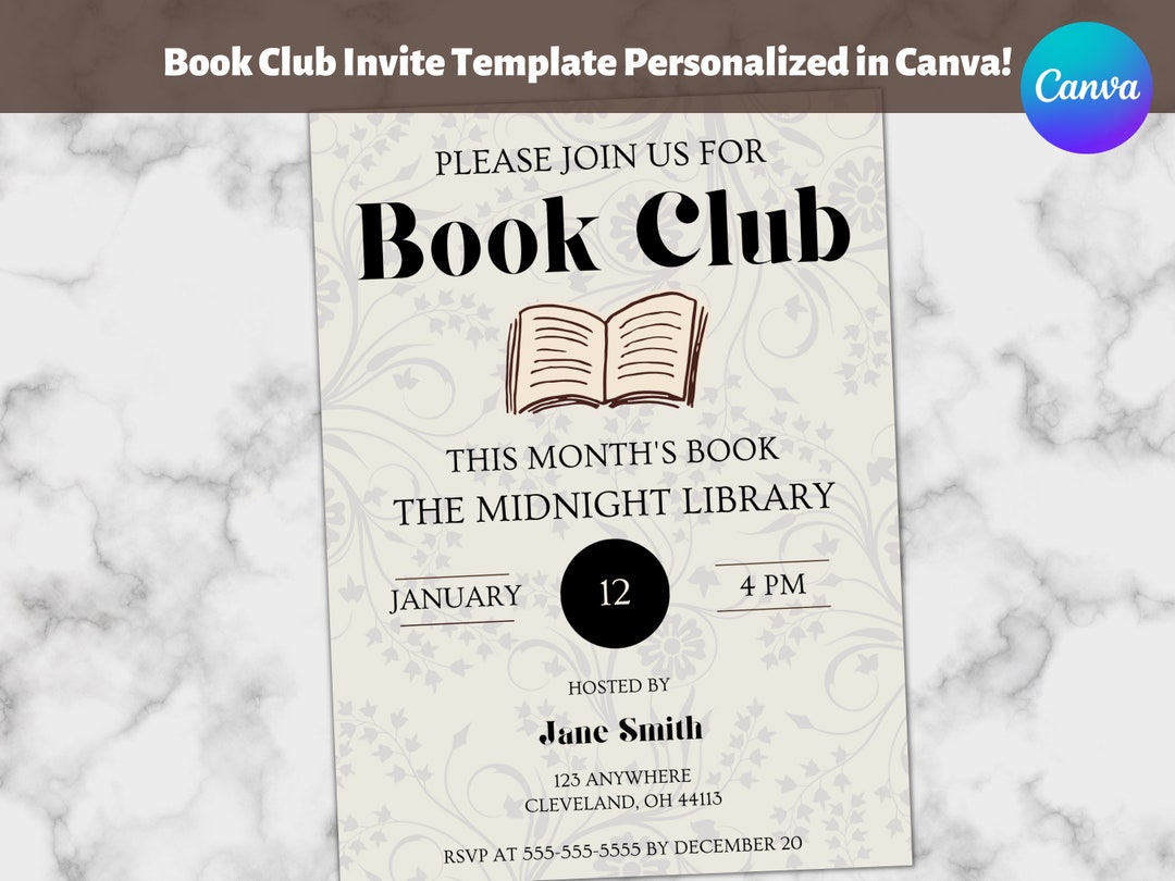 Book Club Monthly Invite Template | Fully Editable in Canva | Digital ...
