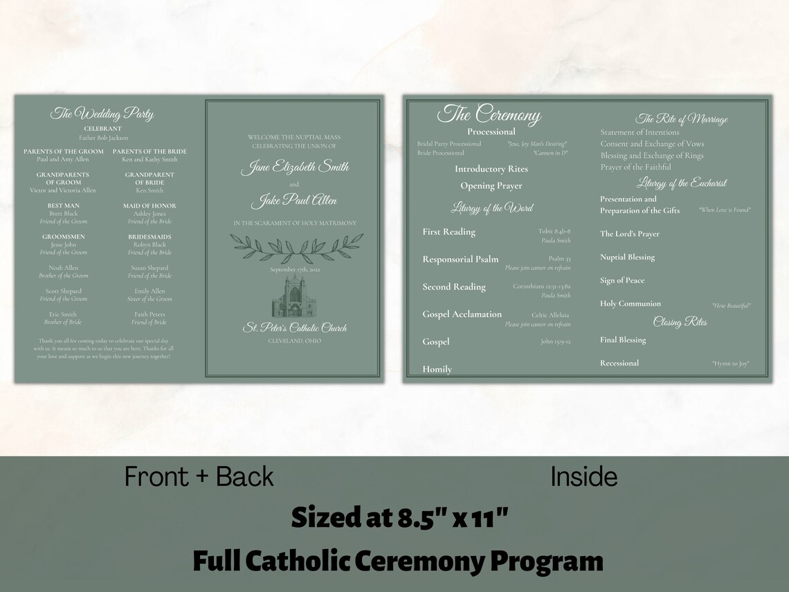Catholic Wedding Mass Program Sage Wedding, Elegant Full Mass Ceremony ...