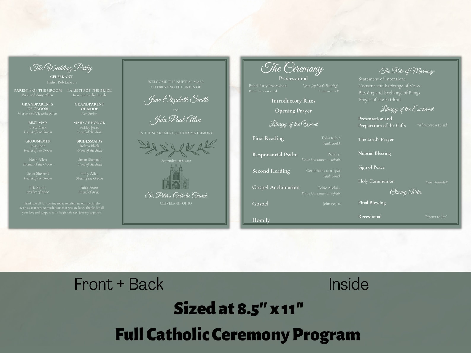 Catholic Wedding Mass Program Sage Wedding, Elegant Full Mass Ceremony ...