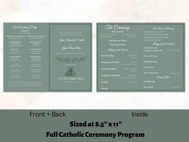 Catholic Wedding Mass Program Sage Wedding, Elegant Full Mass Ceremony ...