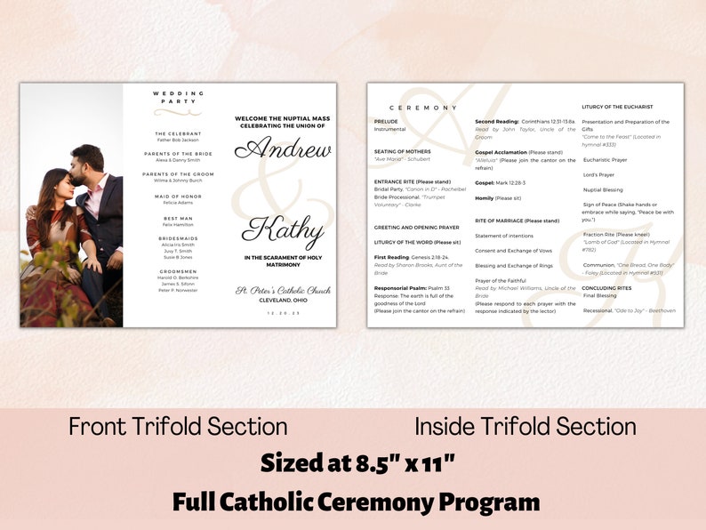 Catholic Wedding Mass Program Trifold, Modern Full Mass Ceremony ...