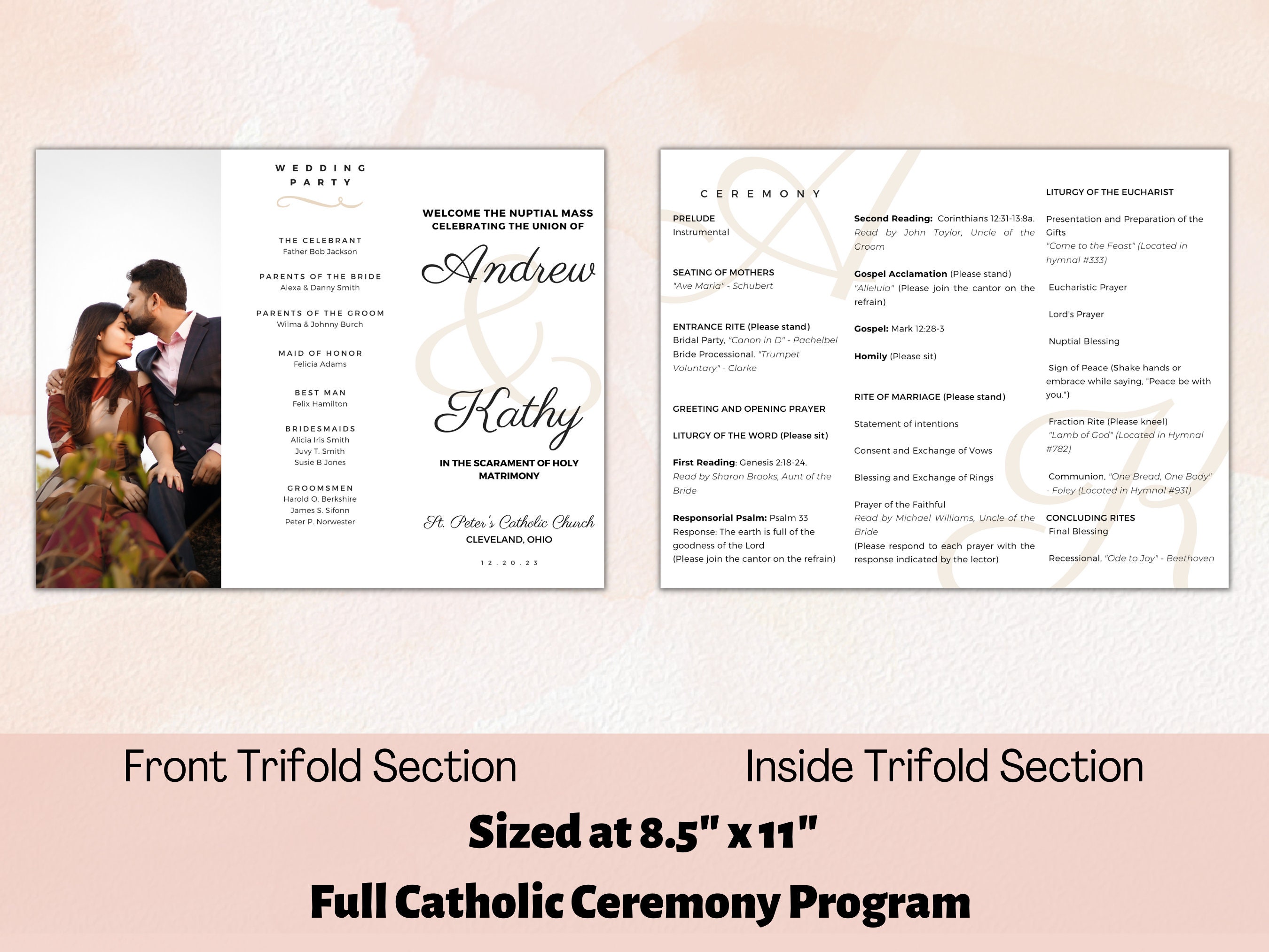 Catholic Wedding Mass Program Trifold, Modern Full Mass Ceremony ...