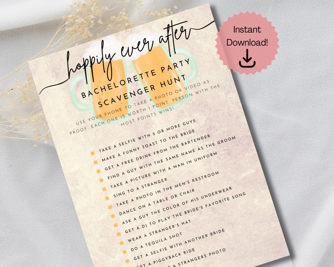 Hoppily Ever After Bachelorette Party Scavenger Hunt, Brew Crew ...