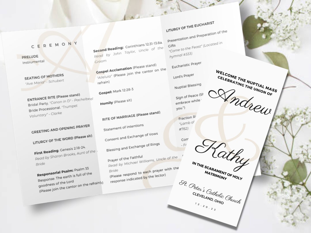 Catholic Wedding Mass Program Trifold, Modern Full Mass Ceremony ...