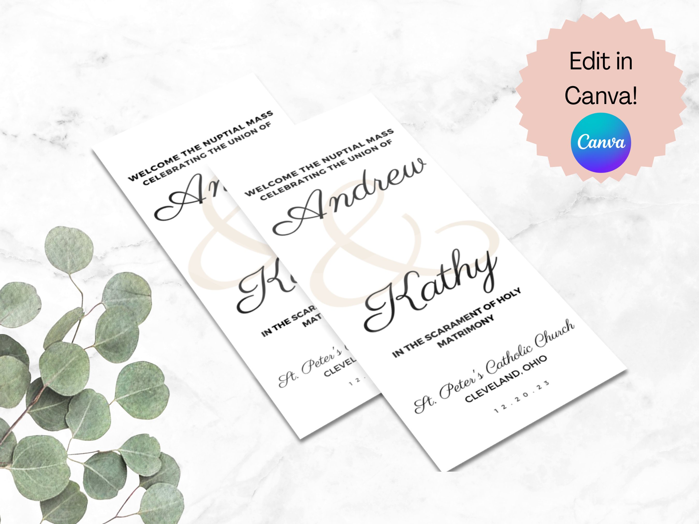 Catholic Wedding Mass Program Trifold, Modern Full Mass Ceremony ...