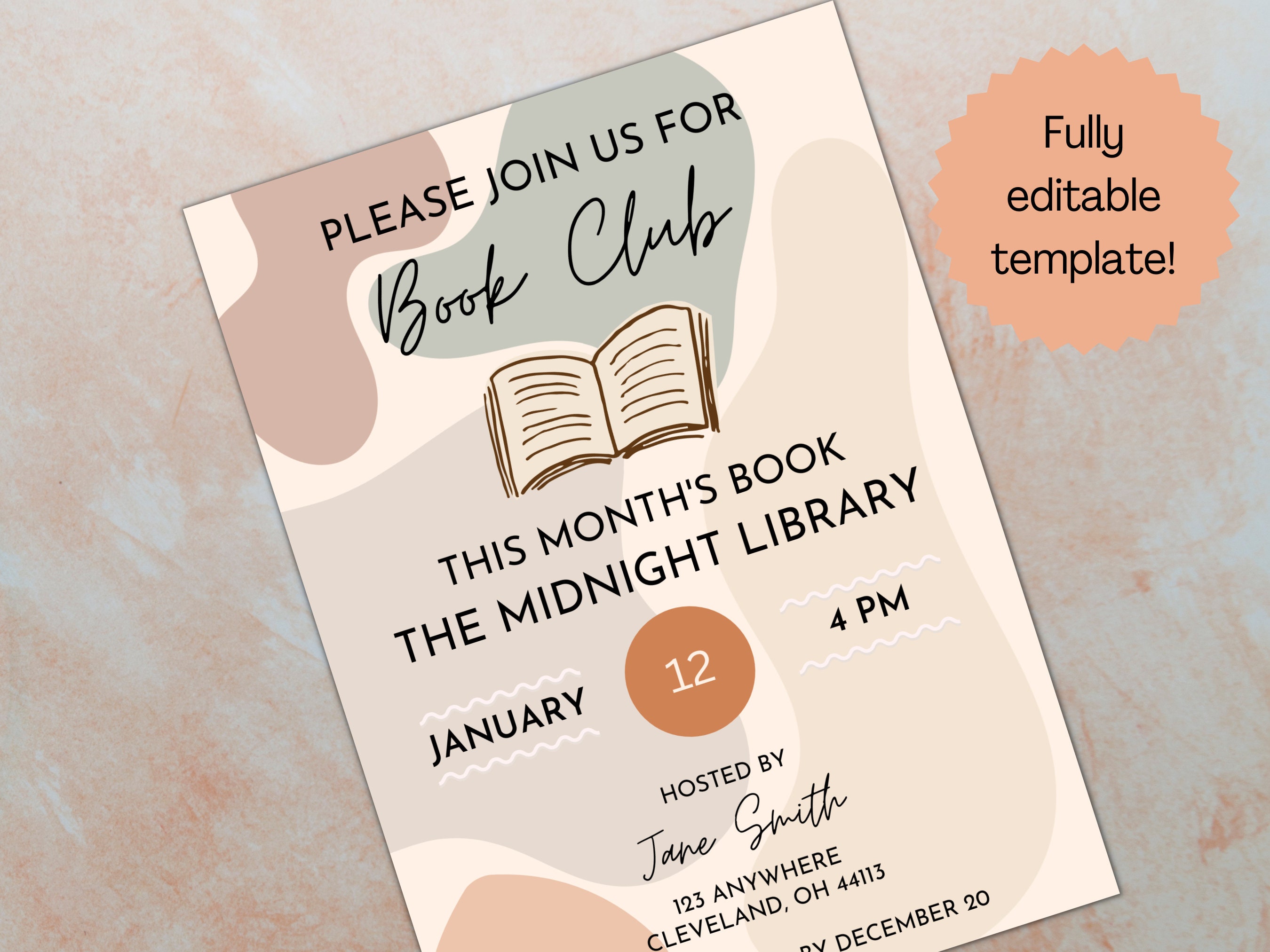 Book Club Monthly Invite Template Fully Editable in Canva - Etsy