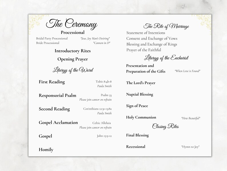Elegant Catholic Wedding Mass Program: DIY Canva Template (digital ...