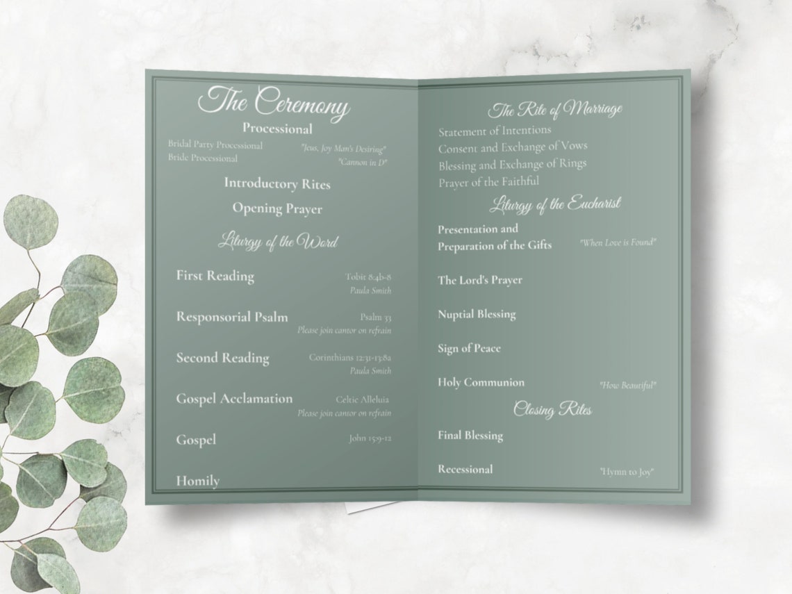 Catholic Wedding Mass Program Sage Wedding, Elegant Full Mass Ceremony ...