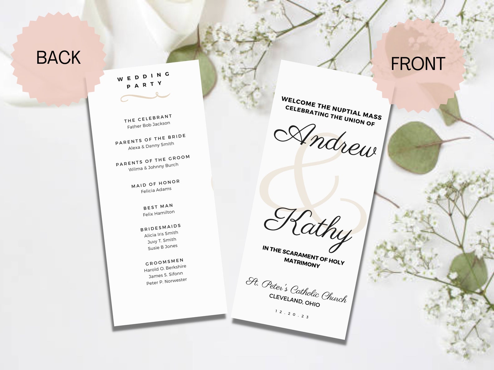 Catholic Wedding Mass Program Trifold, Modern Full Mass Ceremony ...