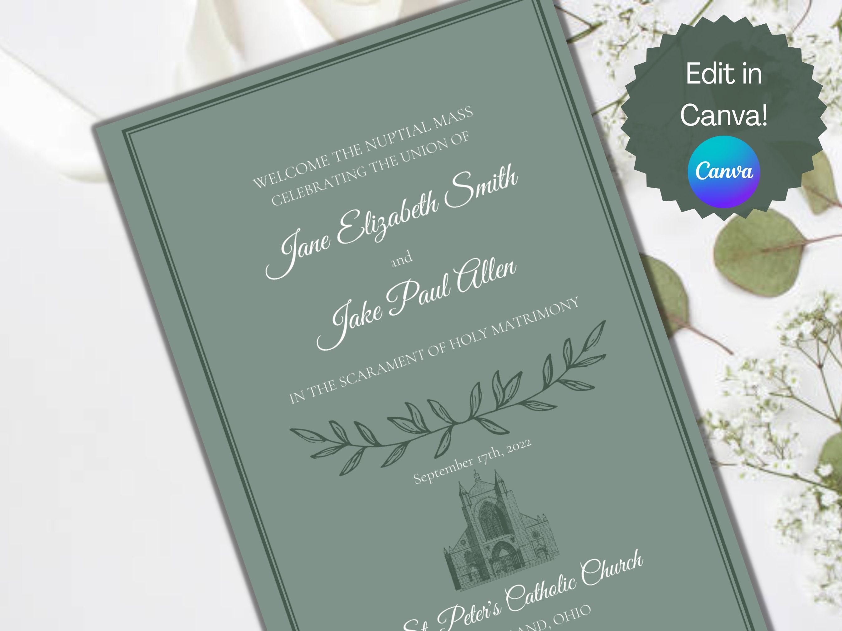 Catholic Wedding Mass Program Sage Wedding, Elegant Full Mass Ceremony ...