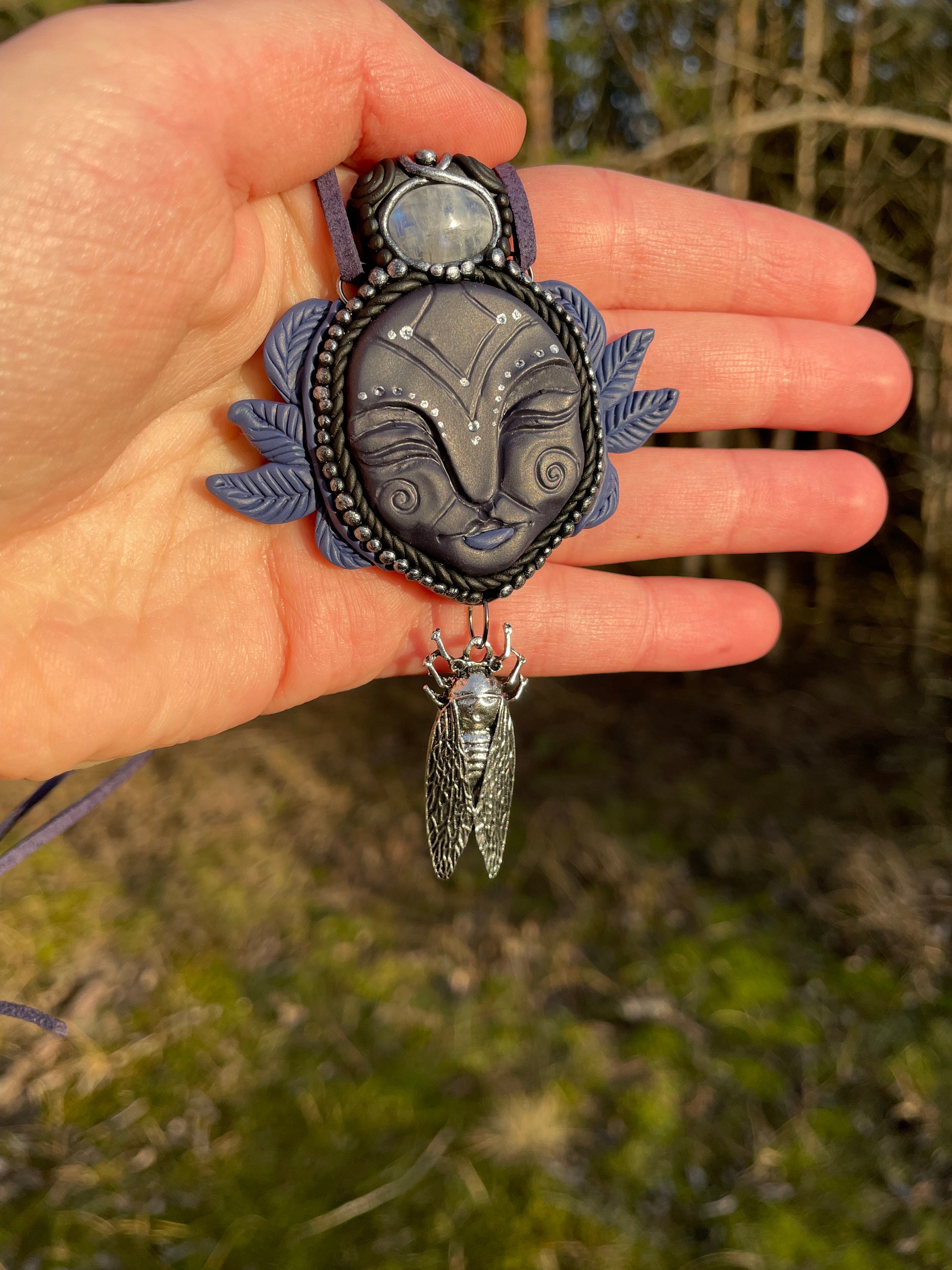 Moonstone Cicada Spirit Crystal Polymer Clay Pendant - Etsy