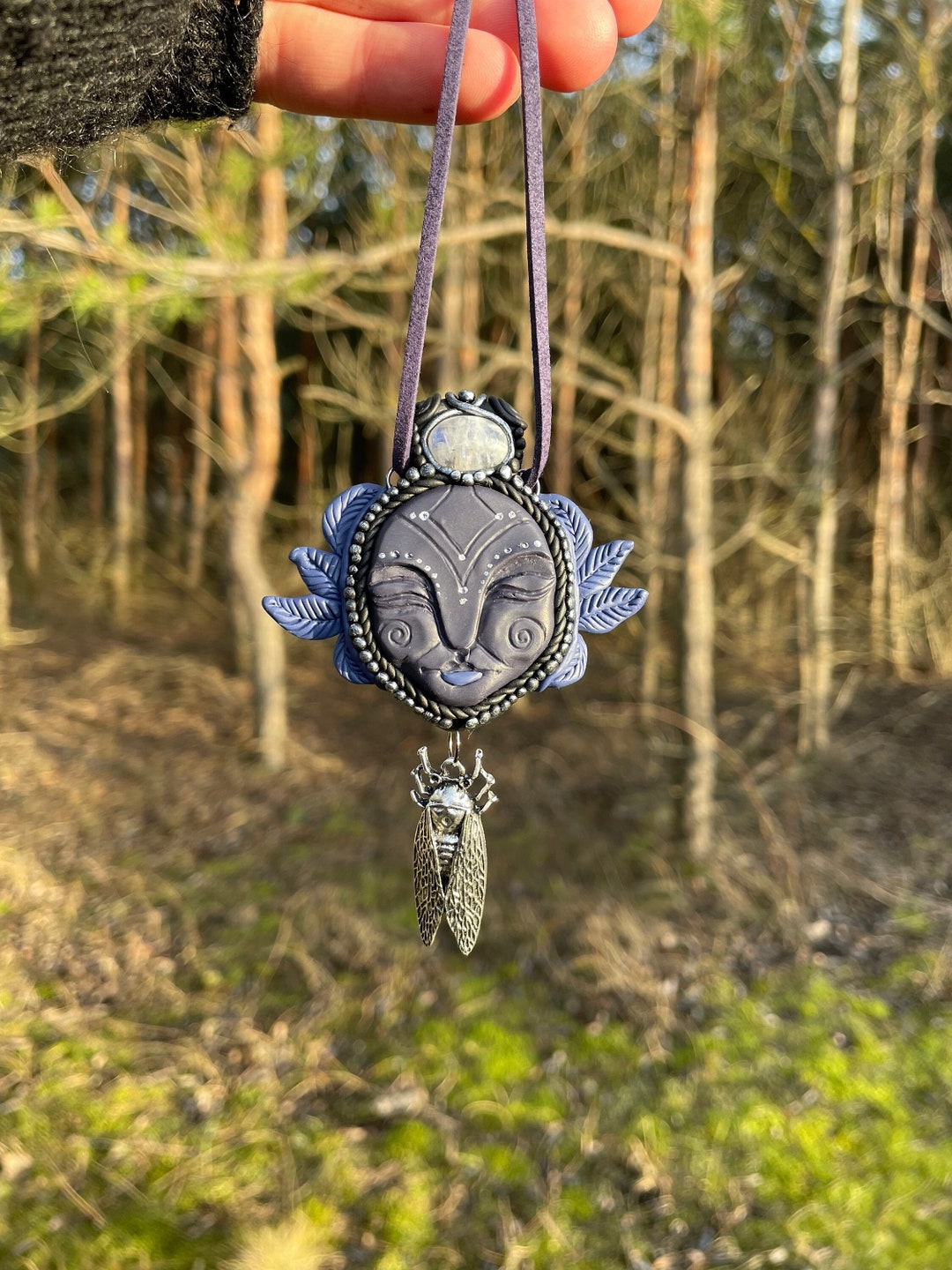 Moonstone Cicada Spirit Crystal Polymer Clay Pendant - Etsy