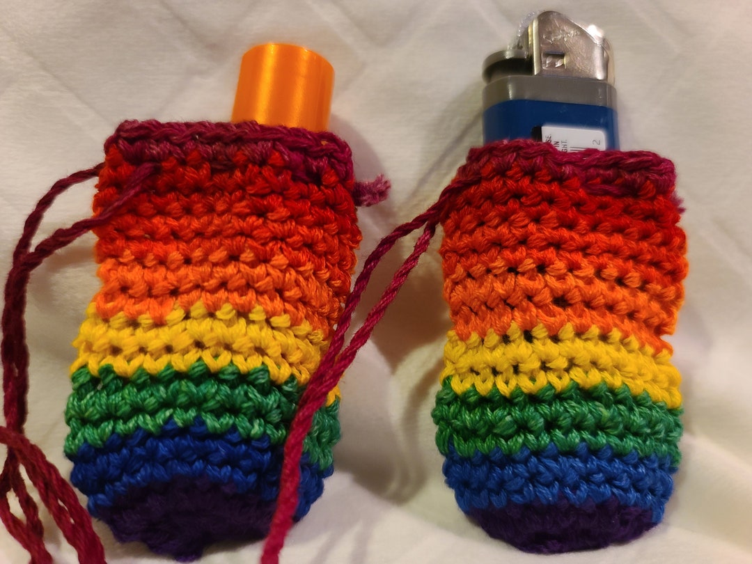 Handmade Crochet Rainbow Tiny Stash Necklace Holds Chapstick, Small ...