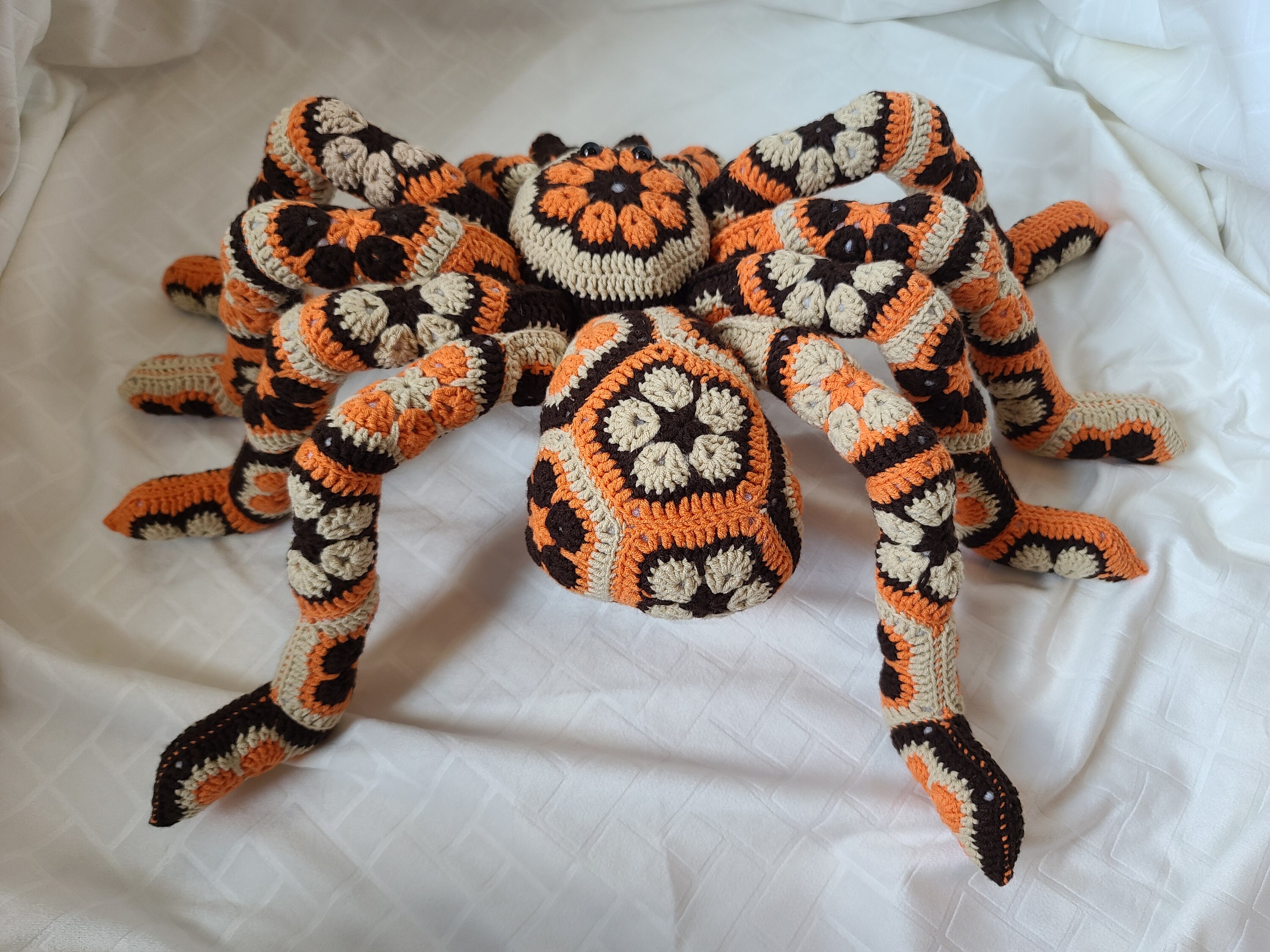 Huge Crochet Spiders Granny Square Floral Orange Brown Tan and Red ...