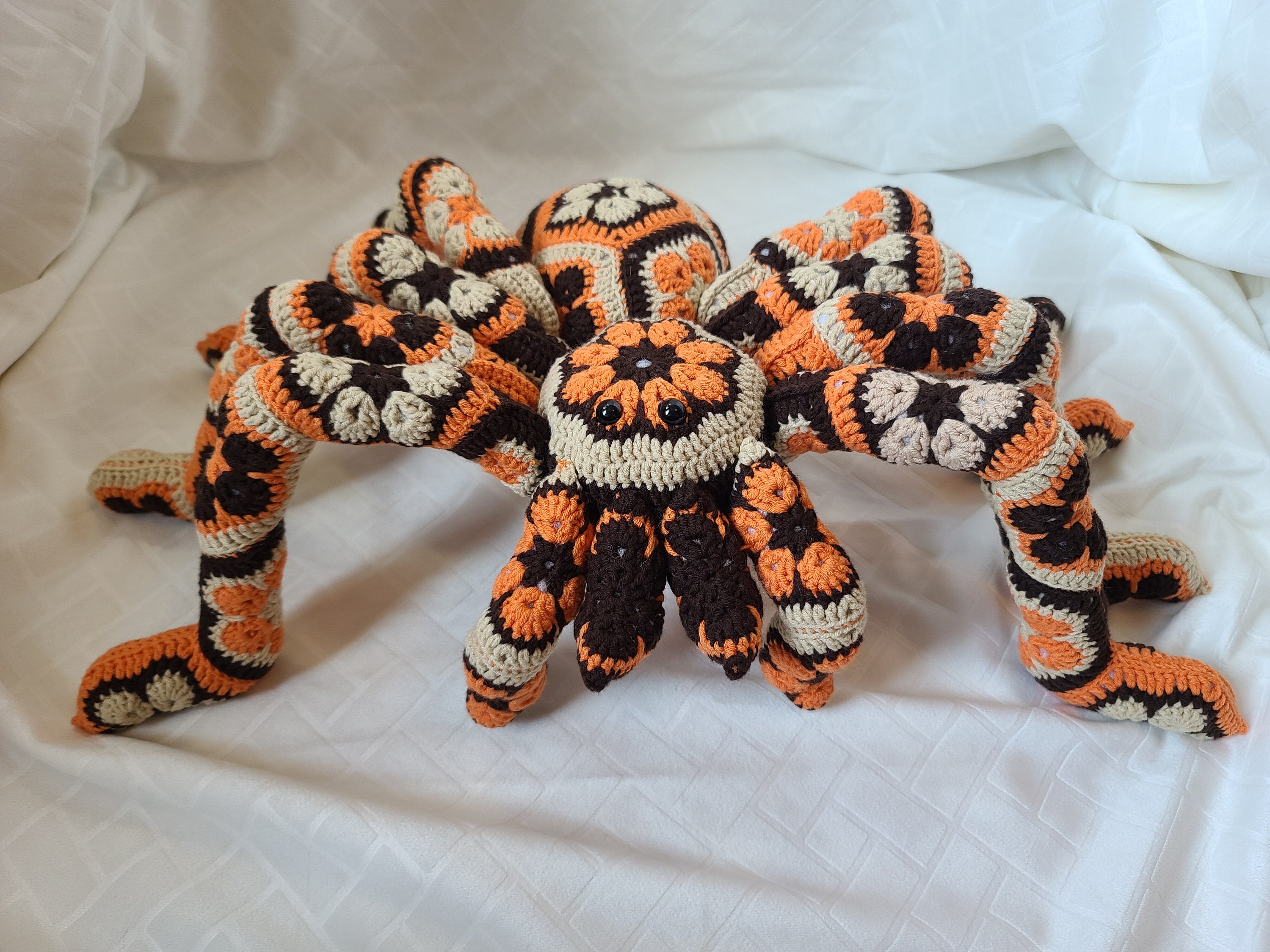 Huge Crochet Spiders Granny Square Floral Orange Brown Tan and Red ...