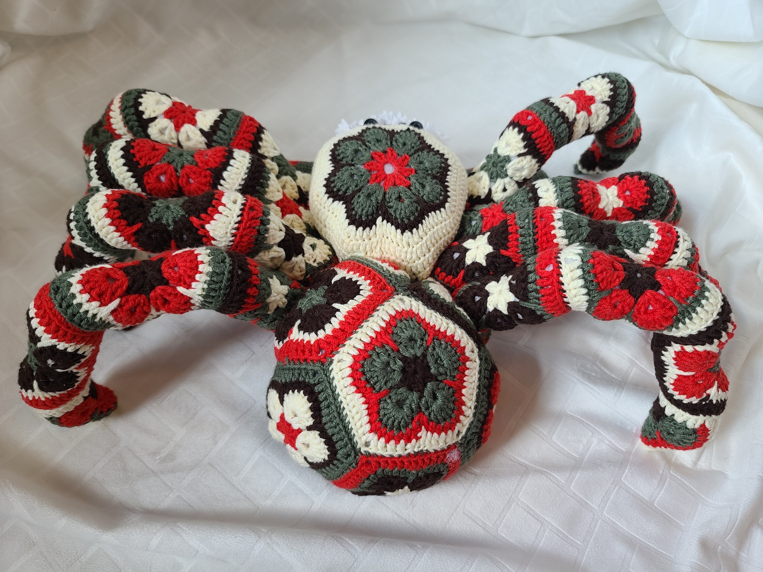 Huge Crochet Spiders Granny Square Floral Orange Brown Tan and Red ...