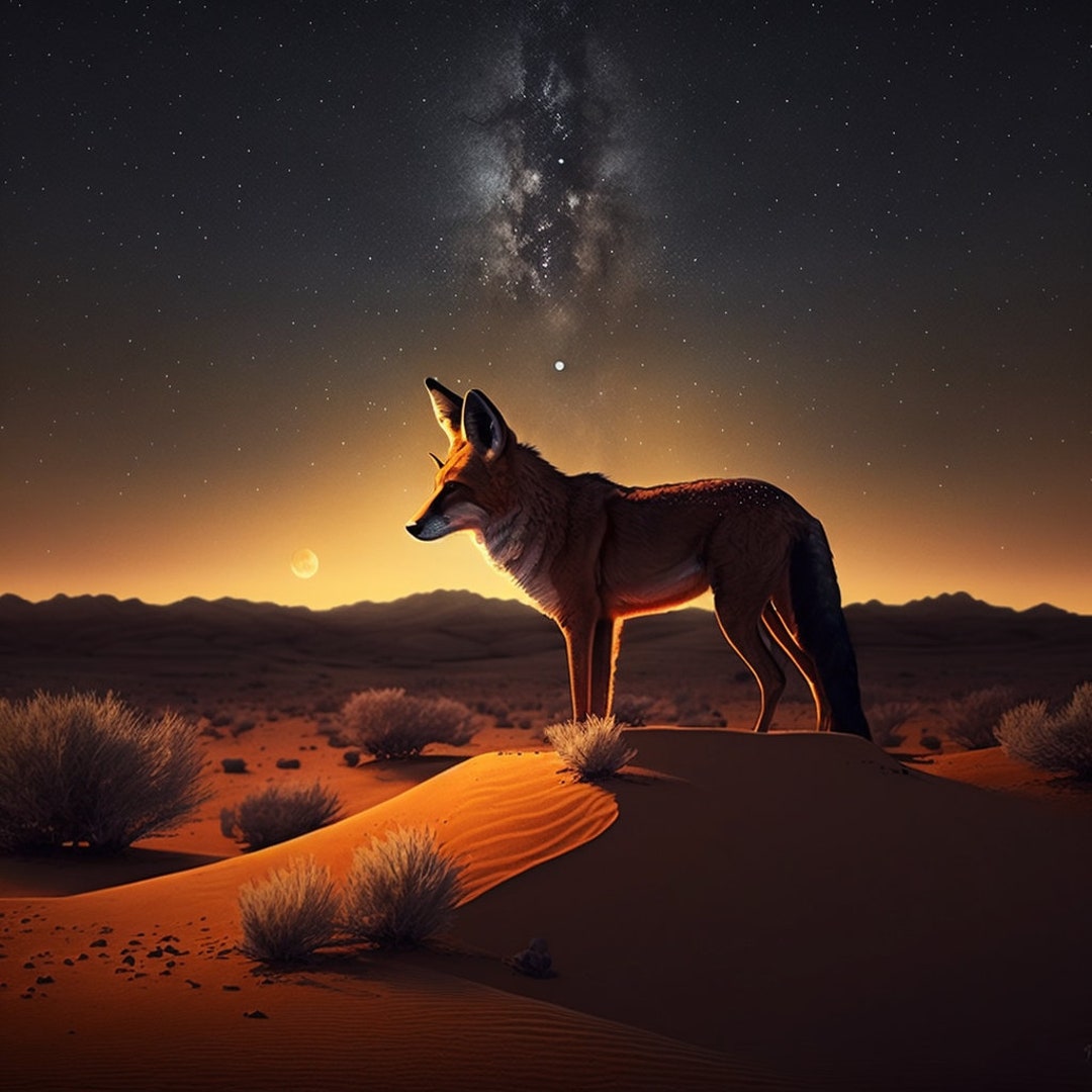 Lone Fox on Starry Night - Etsy